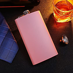GENNISSY 12oz Pink Hip Flask for Liquor, for Men & Women, 304 18/11 Stainless Steel Leakproof with Funnel,with Never-Lose Metal Cap, Camping Pocket Flask, Ideal for Gift