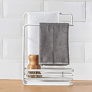 Poeland Sponge Holder with Drain Pan, Kitchen Sink Caddy Organizer for Sponge Brush Soap Dish Dishcloth Rack