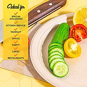 Beeleeve [50-Pack / 10-Inch 100% Compostable Disposable Round Bagasse Paper Plates - Biodegradable Sugarcane Fibre - Strong Heavy Duty Rigid Design - Sustainable & Food-Grade - White