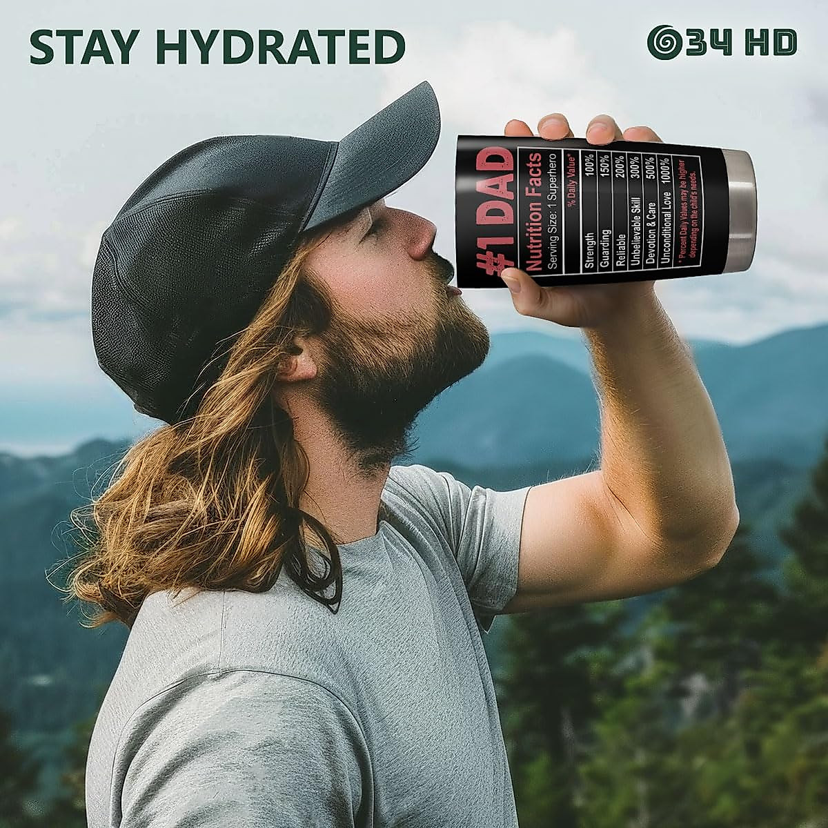 34HD Dad Travel Mug, Stainless Steel, 20 fl oz, Double Wall, Leak Proof, BPA Free