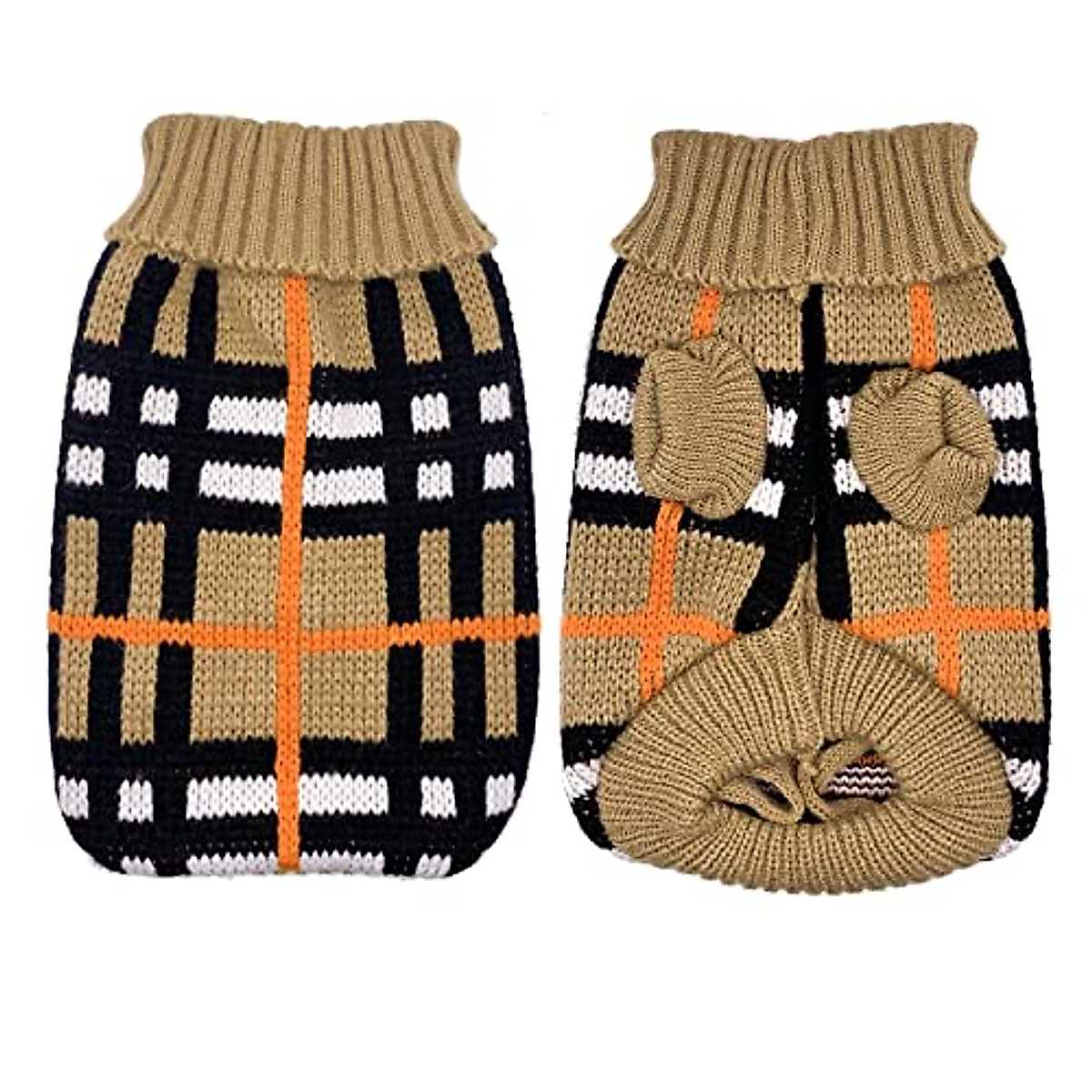 Classic Plaid Dog Turtleneck Sweater for Small Dog Pullover Knitted Sweater Pet Winter Warm Clothes Outfits for Poodle Puppy Cat Kitten Coffee Color (XXX-Large, Classic Plaid Style)