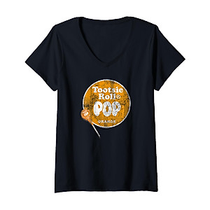 Womens Tootsie Roll Pop Logo Orange V-Neck T-Shirt