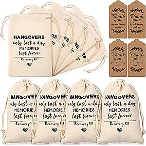 30 Pcs Cotton Muslin Party Favor Wedding Bag 4 x 6 Inch Hangover Bachelorette Bags Drawstring Survival Recovery Kit Bag with Gift Tags for Wedding Bridal Bridesmaid Groomsman Gifts (Retro Pattern)