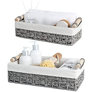 StorageWorks Open Home Storage Wicker Baskets, Paper Rope Small Woven Baskets for Organizing Towels and Toiletries, Decorative Baskets for Home Décor with Natural Fiber Liner, 2 Pack