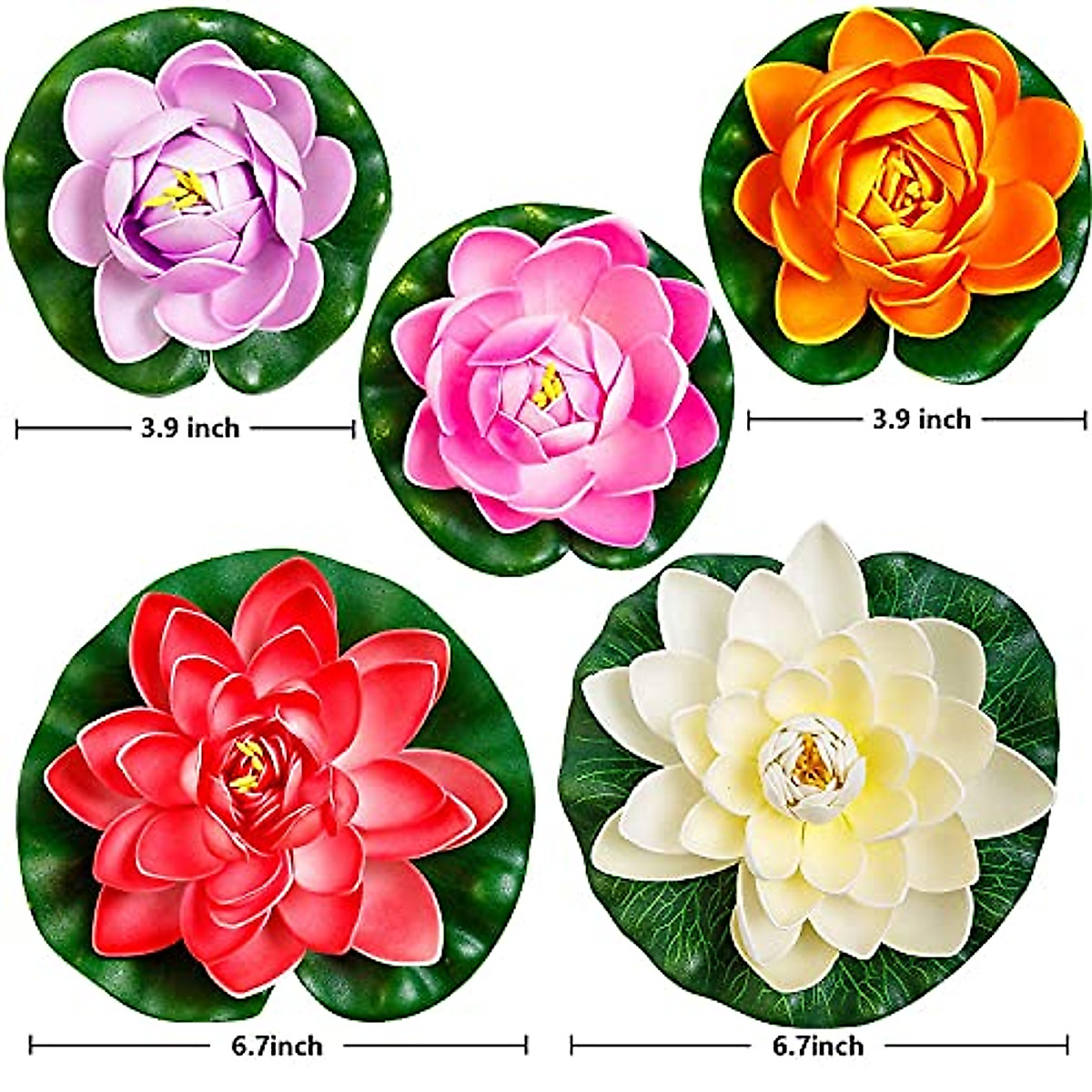WhistenFla Artificial Lily Pads for Pond, 11in & 6in Artificial Flowers Floating Foam Lotus Flower with Fake Lily Pads, for Pool Garden Koi Fish Pond Aquarium Pool Wedding Decor, 14PCS