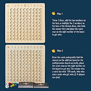 Asweets 2 in 1 Wooden Montessori Multiplication Addition Board Game Montessori Toy Educational Math Table Board Game Double-Sided Boards for Toddlers and Preschool Gifts for Kids