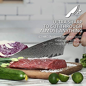 Master Maison 8" Damascus Steel Chef Knife: Full-Tang Black Handle with Japanese Mosaic Rivet, AUS-10 Ultra-Sharp Stainless Steel Japanese Chef Knife, Damascus Chef Knife, Wooden Storage Box & Extras