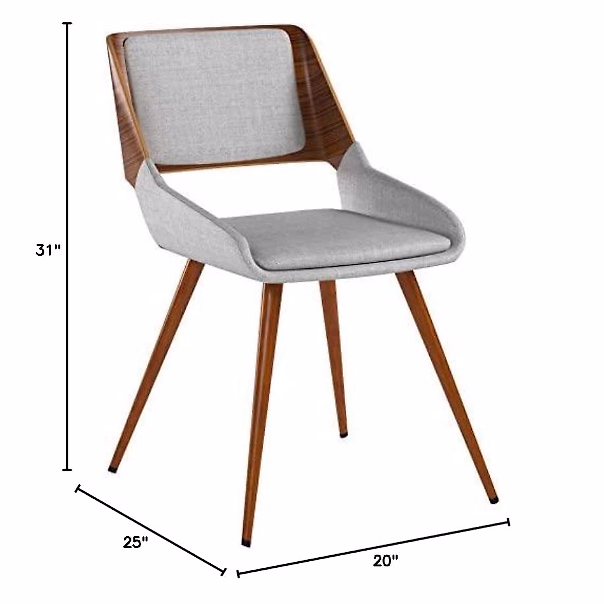 Armen Living Panda Dining Chair in Grey Fabric and Walnut Wood Finish 25D x 20W x 31H in