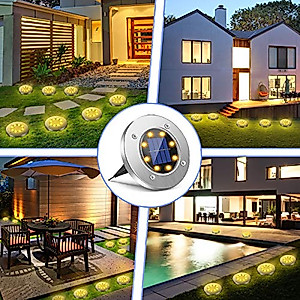Solar Lights Outdoor, Disk Lights LED Garden Lights Solar Powered Waterproof In-Ground Outdoor Landscape Lights for Patio Pathway Garden Lawn Yard Driveway Deck Walkway, Solar Ground Lights(8 Packs)