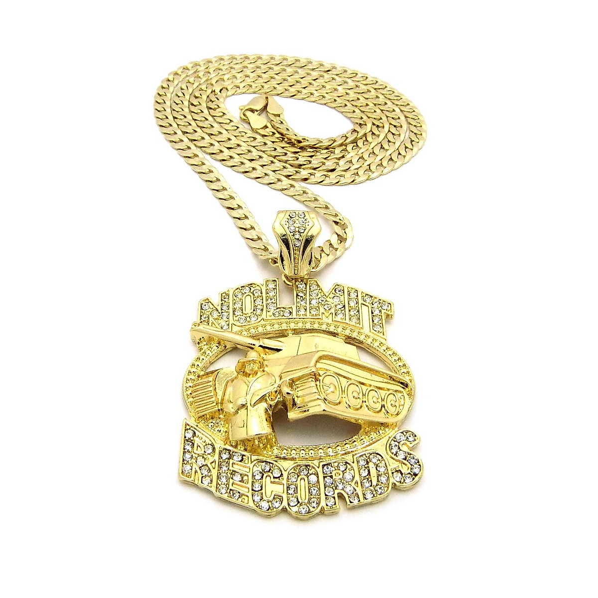New Iced Out No Limit Records Pendant Dia-Cut Cuban Chain Necklace XZP25CDC (Gold)