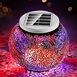 Solar Glass Garden Light, Solar Decor light, Solar Ball light, Mosaic Color-Changing Solar Table Light, Waterproof Led Night Light for Party, Patio, Garden, Bedroom, Best Indoor/Outdoor Decorations