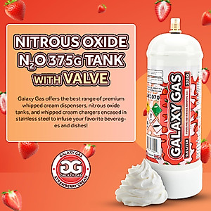 Galaxy Gas Strawberry Flavor Whipped Cream Dispenser Cartridge Tank, Nitrous Oxide 0.6L 375 Gram, Whipped Cream Tank, N2O Charger Tank, 1 Cylinder