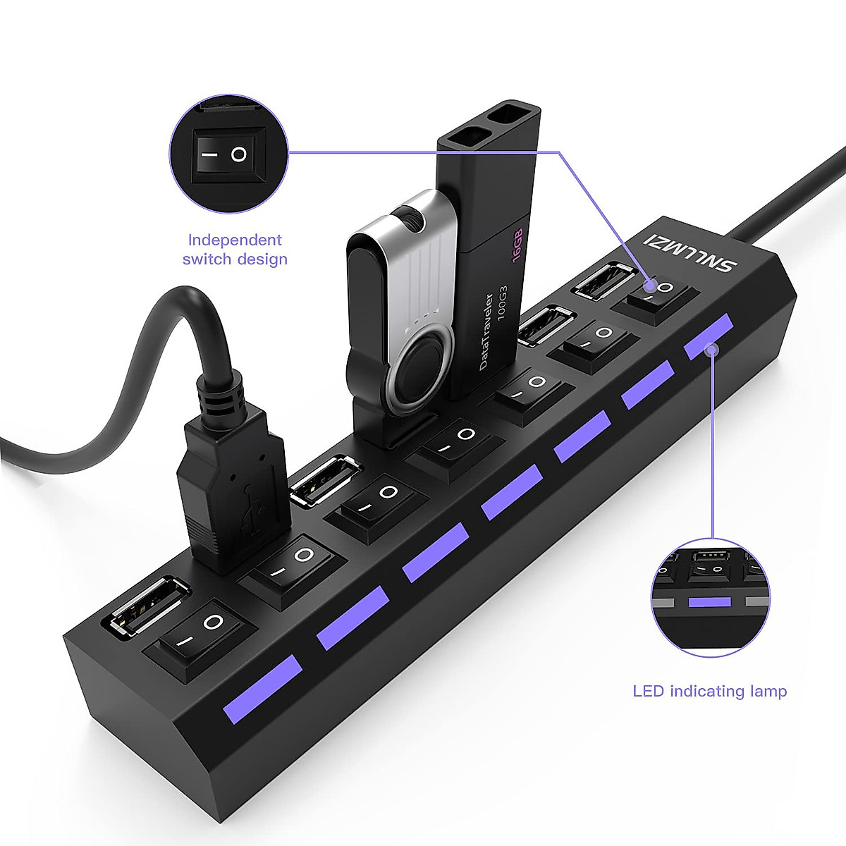 USB Hub, 7 Port USB 2.0 Hub LED Portable High-Speed Compatible for iMac Pro, MacBook Air, Mac Mini/Pro, Surface Pro, PC and Laptop