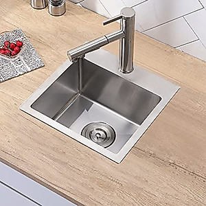 VCCUCINE Drop in Bar Sink, 15 x 15 Inch Topmount RV Small Kitchen Sink, Handmade Stainless Steel Wet Bar Sink, Outdoor Single Bowl, Brushed Nickel Prep Sink with Accessories