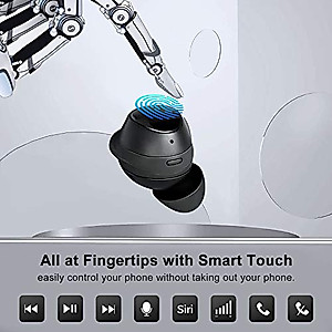 FUWANG Wireless Earbuds Bluetooth 5.1 Headphones Touch Control with Wireless Charging Case IPX8 Waterproof Noise Cancelling in Ear Light-Weight Built-in Microphone Headset Premium Deep Bass Black
