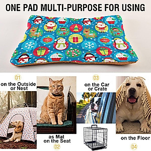 Coikll Cute Christmas Reindeer Snowman Santa Pet Bed Pad Soft Dog Bed Mat with Anti-Slip Bottom, Machine Washable Crate Pad Mattress for Dog Sleeping- 36 * 24inches