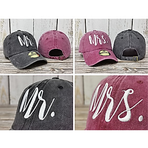 Enodtter Mr and Mrs Hats, Hubby Wifey Embroidered Bride Groom Matching Baseball Caps, Newlywed Honeymoon and Wedding Gift for Couples, Bridal Gift
