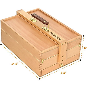 MEEDEN Artist Supply Storage Box - Portable Foldable Multi-Function Beech Wood Artist Tool & Brush Storage Box with Compartments & Drawer for Pastels, Pencils, Pens, Markers, Brushes