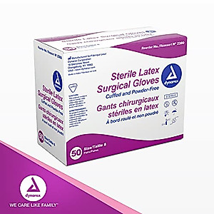 Dynarex Sterile Latex Surgical Gloves, Size 8 & Powder-Free, Offers Superior Protection & Comfort for Sensitive Hands, Beaded Cuffs, Bisque, 1 Box of 50 Pairs of Dynarex Sterile Latex Surgical Gloves