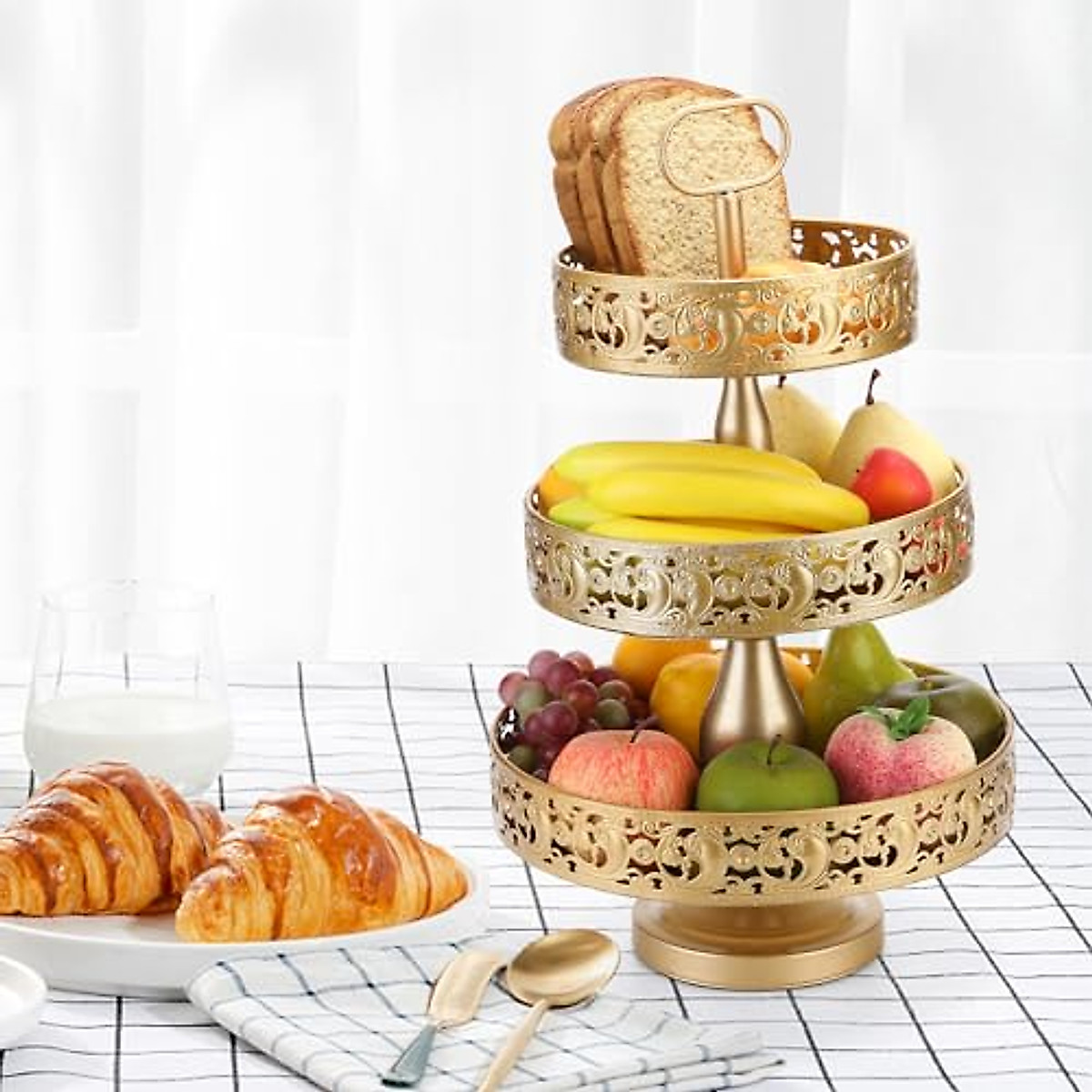 Double-Sided Gold 3 Tiered Decorative Tray, Serving Tray, Cake Stand, Farmhouse Decor, Party Decorations for Celebration, Holiday, Gift