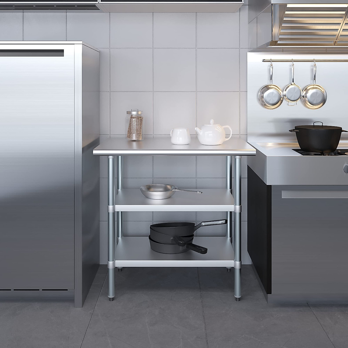 AmGood 36" Long X 24" Deep Stainless Steel Work Table with 2 Shelves | Metal Food Prep Station | Commercial & Residential NSF Utility Table