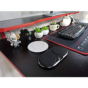 JJS 48" Home Office Gaming Computer Desk with Removable Monitor Stand, R Shaped Large Gamer Workstation PC Table with Cup Holder Headphone Hook Speaker Storage Free Mouse pad, Black/Red