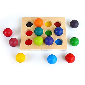 moderngenic [Upgraded to 2"] Rainbow Wooden Balls with Tray, 12 Piece Sorting and Matching Educational Learning Montessori Toy for Toddlers, Bigger Balls for Safety