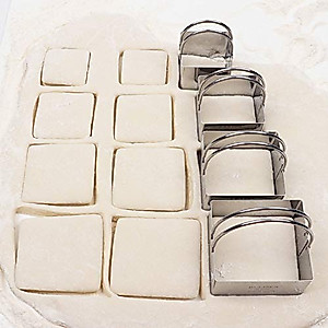 HULISEN Square Biscuit Cutter Set (4 Pieces/Set), Stainless Steel Cookies Cutter with Handle, Professional Baking Dough Tools, Gift Package (Square)