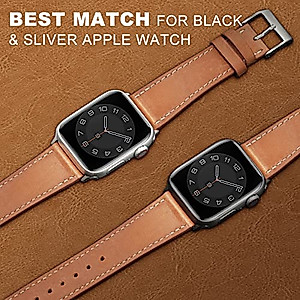 MARGE PLUS Compatible with Apple Watch Band Series SE 8 7 6 5 4 3 2 1 Ultra 49mm 45mm 41mm 44mm 40mm 42mm 38mm, Genuine Leather Replacement Band for iWatch, Leather Apple Watch Strap for Women & Men Brown