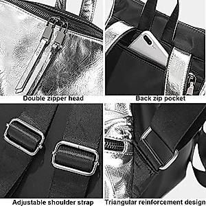 Downupdown Stylish Backpacks for Women Shiny Soft Leather Backpack with Top Handle Zipper Purse Shoulder Bags Travel Daypack Casual Waterproof Travel Bags-Sliver