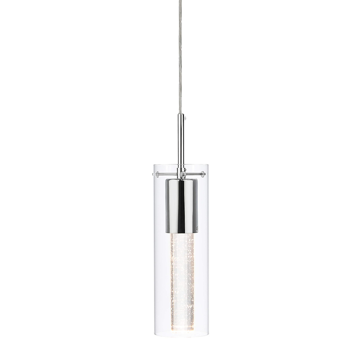 XiNBEi Lighting Pendant Lighting 1 Light Mini Pendant Lights with Glass and Bubble Crystal, Modern Chrome Hanging Pendant Light with LED Bulb for Kitchen & Dining Room XB-P1110-CH