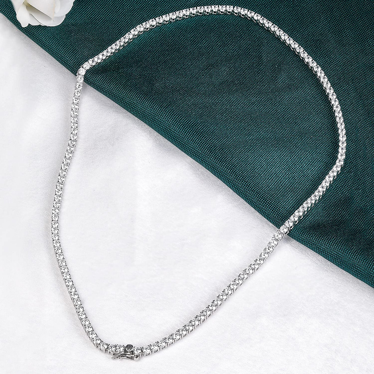 Tennis Necklace 925 Sterling Silver| 3mm Round Cubic Zirconia Cut Faux Diamond Tennis Chain for Women and Men Bridal Wedding Jewelry 16 inches