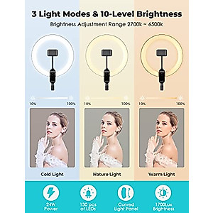 viozon Overhead Live Stand with 12" LED Ring Light, Outer 24W 6500K, Two Cellphone Holders Compatible with 3.5-6.7" Cellphones, Adjustable Height&Angle, Aluminum Alloy, for Live Stream/YouTube/TikTok