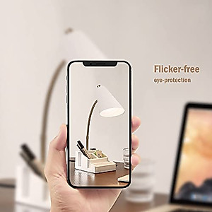 THOVAS LED Desk Lamp with 1 USB Charging Port and 1 AC Outlet, Organizer Base, Adjustable Neck, On/Off Switch, Modern Table Lamp for Reading, Working, Studying, Gentle Warm White Light, Eye Protect