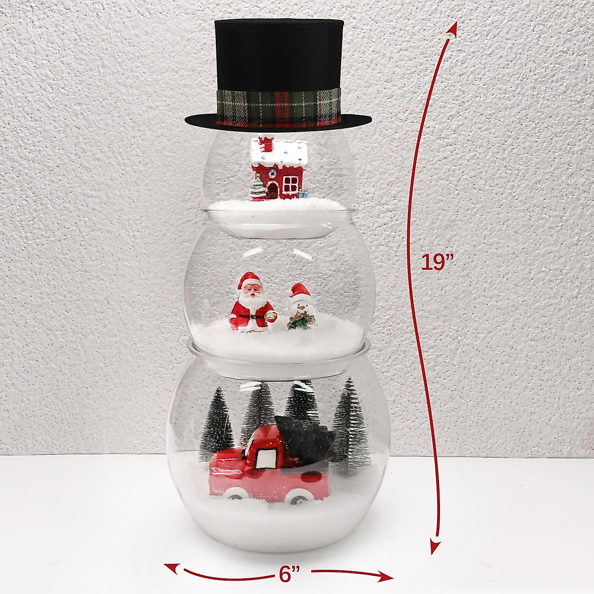 Christmas Decorations Indoor - Christmas Decor - 3 Pack DIY Fish Bowl Snowman Crafts with Fake Snow & T/Ree & Figures & Top Hat - Xmas Holiday Decor for Home Room Table Centerpieces Mantle Shelf