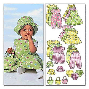 BUTTERICK PATTERNS B5624 Infants' Dress, Jumper, Romper, Jumpsuit, Panties, Hat and Bag, Size NB0 (NB-S-M)