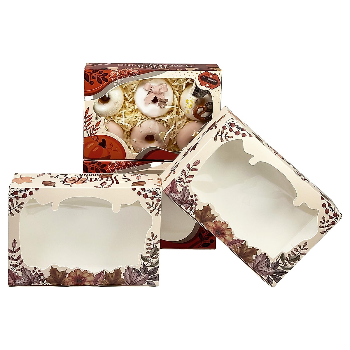 Thanksgiving Bakery Boxes with Window 9x6x2.5 inches Pastry Boxes Mini Cookie Boxes for Festival Bakerys Thick & Sturdy （24 Packs）