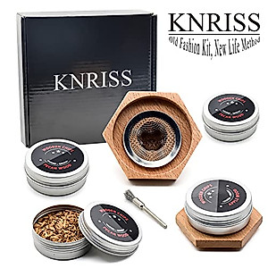 KNRISS Cocktail Smoker Top Old Fashioned Kit for Whiskey Bourbon Drinks with 4 Smoker Chips Include Apple Wood,Oak Wood,Pecan Wood,Cherry Wood, Gifts for Men