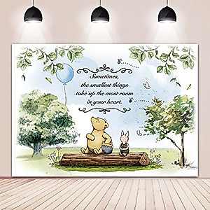 Classic Little Bear Cartoon Animal Backdrop Boy Kids Blue Balloon Birthday Photo Background Newborn Baby Shower Party Supplies Cake Table Decoration Backdrop 7x5FT