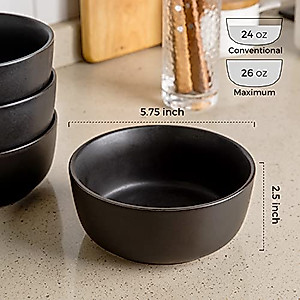 AmorArc Stoneware Cereal Bowls Set of 4, 26oz Soup Bowls Set for Cereal Soup Snacks, Modern Kitchen bowls for Meal, Dishwasher &Microwave Safe, Matte Black