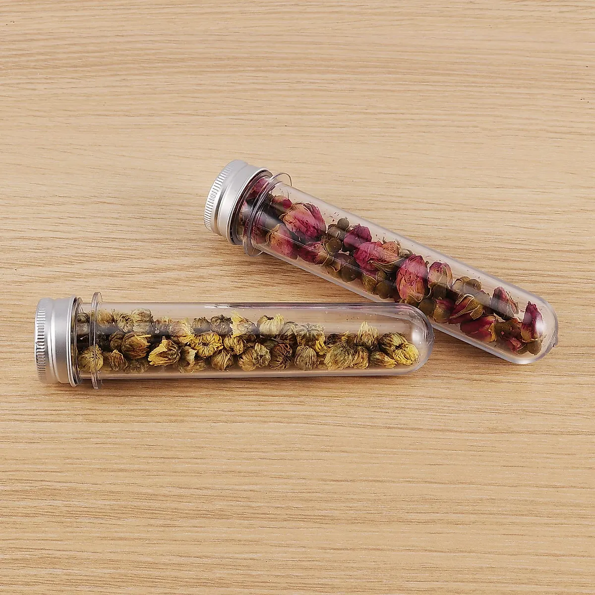 HAKZEON 50 PCS 40ml Plastic Test Tube with Caps,140 x 25 mm Clear Test Tubes with 50 Seal Protection Sheets, for Scientific Experiments, Plant Cultivation，Party Decoration, Candies Salt Container