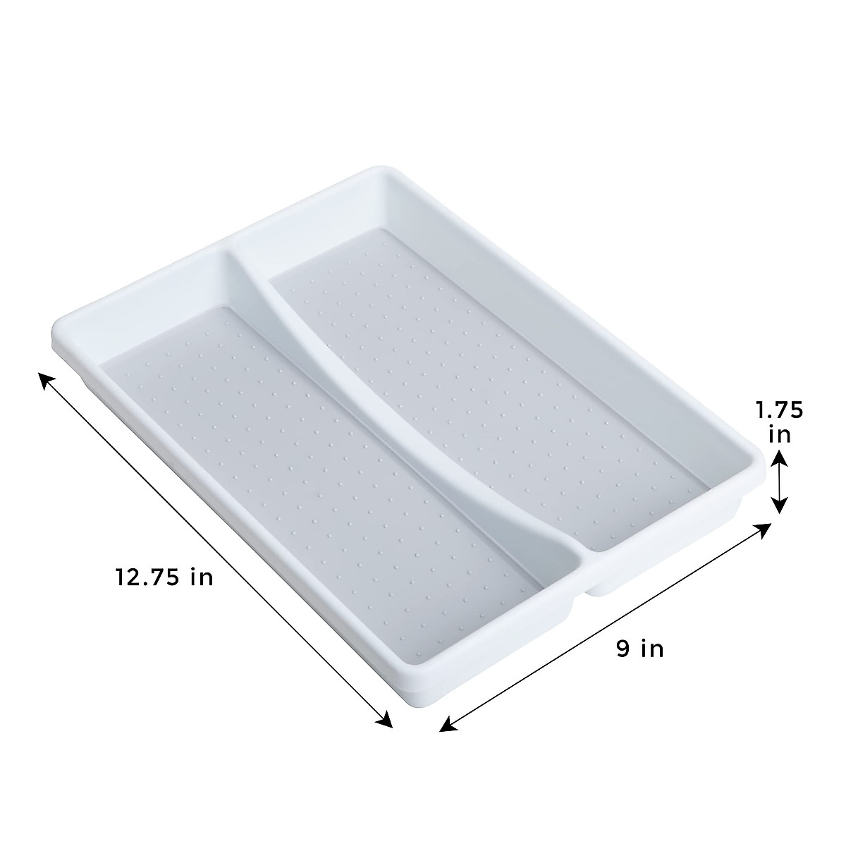 Smart Design 2-Compartment Plastic Drawer Organizer - Non-Slip Lining and Feet - BPA Free - Utensils, Flatware, Office, Personal Care, or Makeup Storage - Kitchen - White with Gray