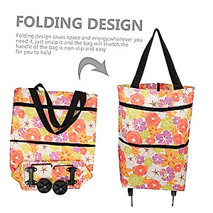 EXQUIMEUBLE Shopping Bag with Wheels Grocery Bag with Wheels Grocery Cart Cloth Pouch Shopping Bags for Groceries Collapsible Dolly Large Capacity Grocery Bag Outdoor Lining Oxford Cloth