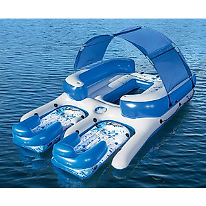 Bestway CoolerZ Tropical Breeze III Inflatable 8-Person Floating Island with UV Sun Shade and Connecting Lounge Rafts