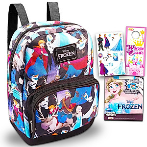 Fast Forward New York Disney Frozen Preschool Backpack for Kids, Toddlers ~ 6 Pc School Supplies Bundle with Canvas 10 inch Mini Girls, Stickers, Coloring Books, and More