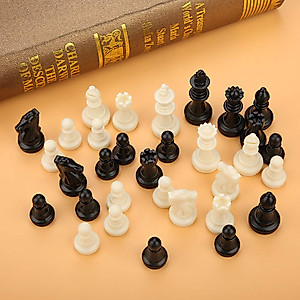 Tournament Chessmen Full Set of 32 Black & White Chess Pieces International 32 Standard Chess Pieces Replacement Cast Plastic Chess Pieces without Checkerboard 1.93Inch 49mm Tall