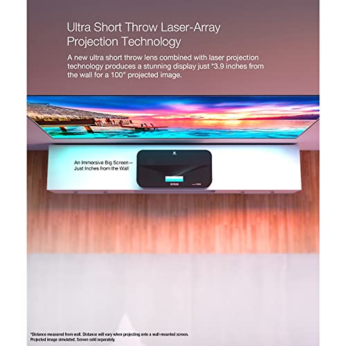 2022 New Upgrade Epson EpiqVision Ultra LS800 Ultra Short Throw 3-Chip 3LCD Smart Streaming Laser Projector, 4,000 Lumens, 4K PRO-UHD, HDR, 150", Android TV, 2.1ch Yamaha Built-in Speakers - Black