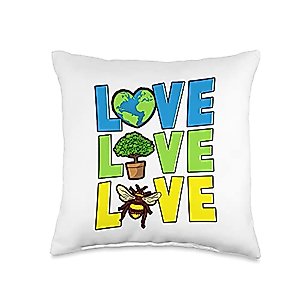 Best Nature Earth Tees Trees and Nature Love Bees Earth Science Throw Pillow, 16x16, Multicolor