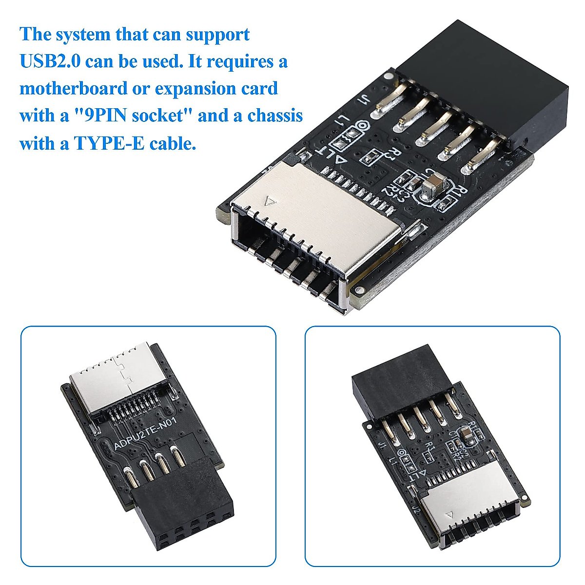 MZHOU USB 2.0 Front Panel Header USB 9pin to USB 2.0 Type-E Internal Adapter
