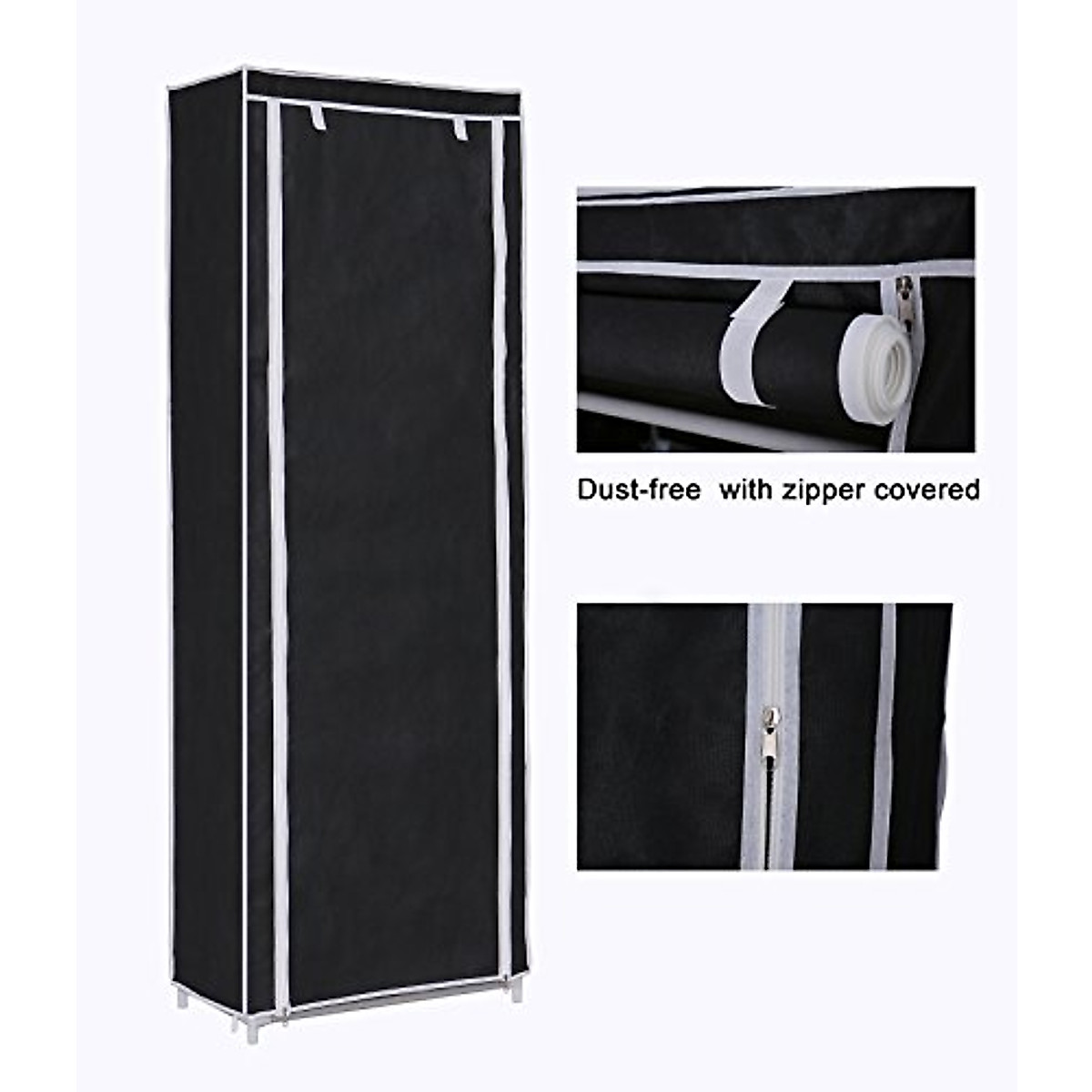 Homebi 10-Tier Shoe Rack 30 Pairs Shoe Tower Closet Shoes Storage Cabinet Portable Boot Organizer with Dustproof Non-Woven Fabric Cover and 10 Durable Shelves (Black) (Black)